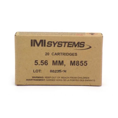 IMI Systems 5.56 NATO 62 GRAIN M855 Green Tip FMJ – 20 Round Box ...